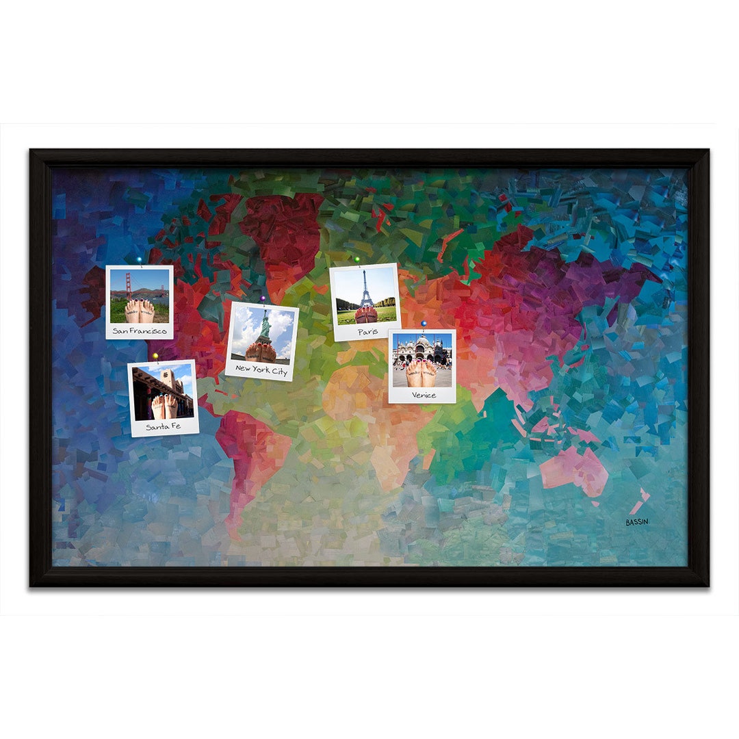 World Map Push Pin Board • Colorful Collage - Etsy