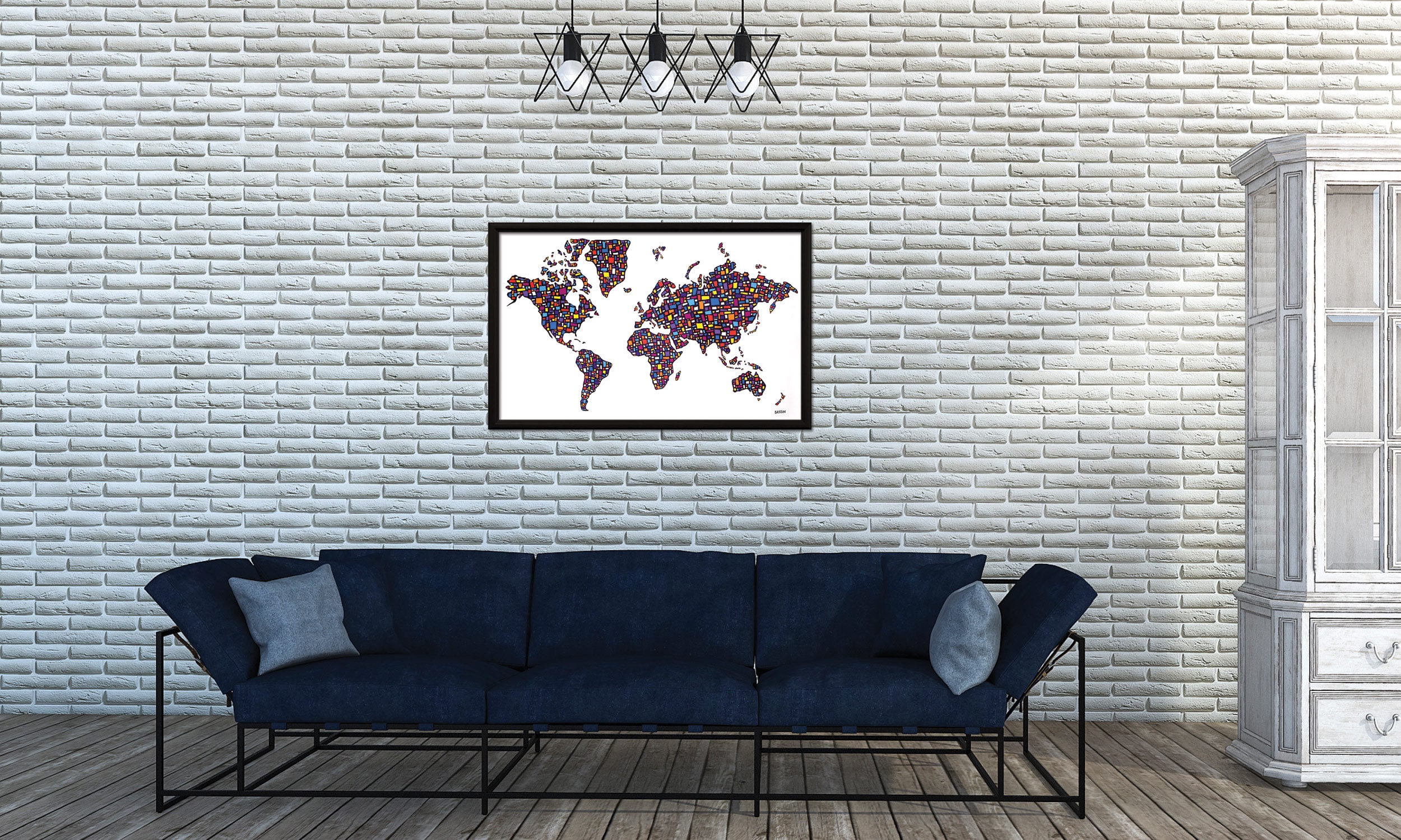 World Map Canvas Inspired by Mondrian Geometric Art - Etsy
