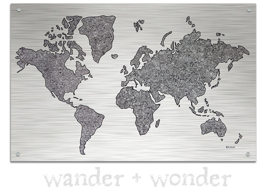 World Map on Aluminum Metal • Interconnected - Etsy