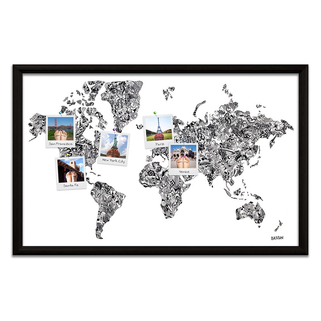 World Map Push Pin Board • Black and White Doodle - Etsy
