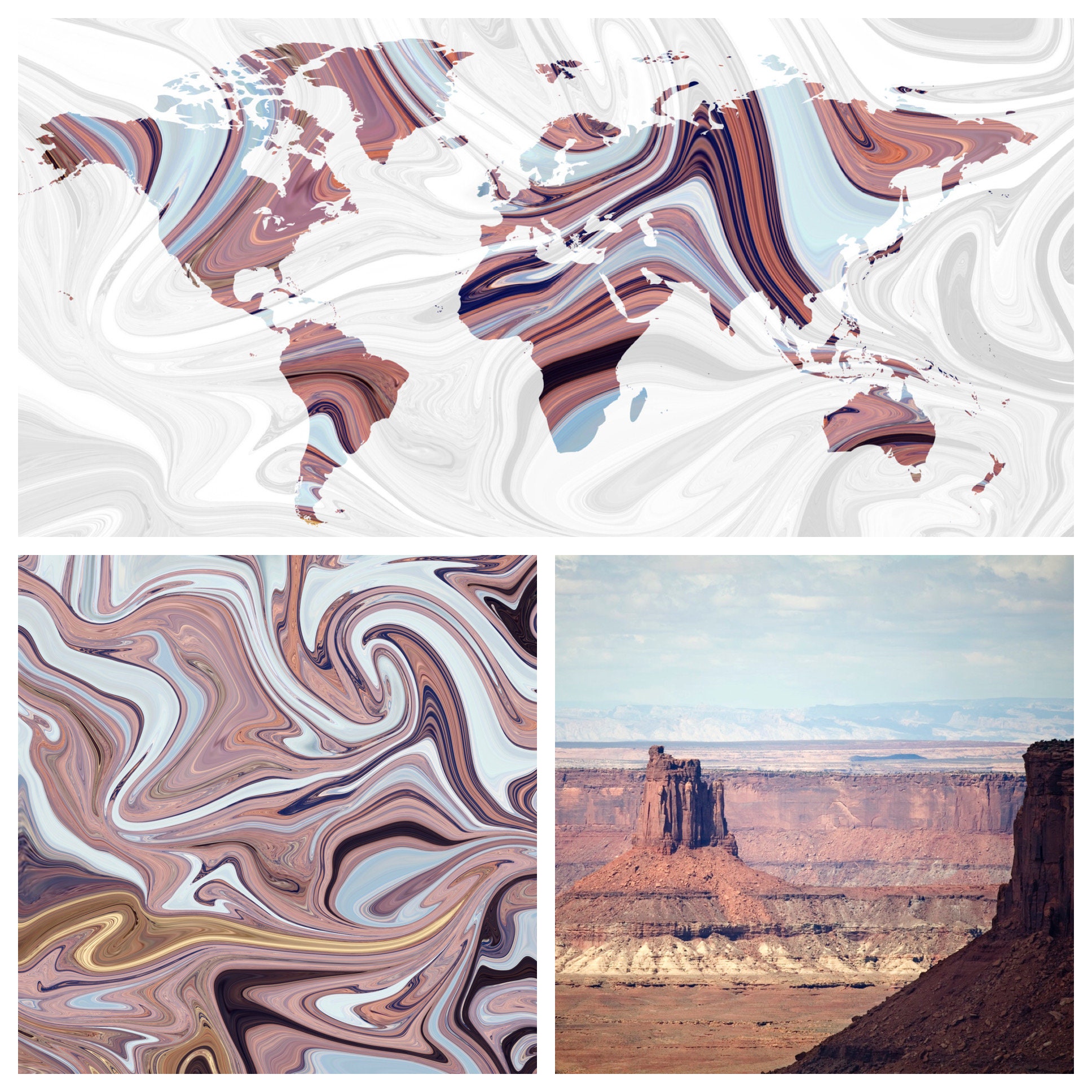 Custom Digital Abstract Marble Pattern World Map Made From Your Travel ...