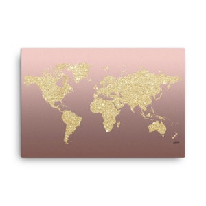 World Map Canvas • Gold Glitter on Rose Gold - Etsy