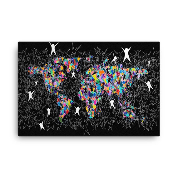 World Map Canvas Hope Unity Love Happy Humanity | Etsy