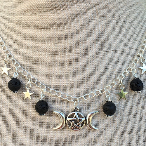Triple Moon Amethyst Necklace Pentagram Necklace Pagan - Etsy