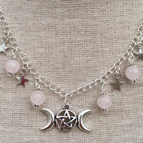 Triple Moon Amethyst Necklace Pentagram Necklace Pagan - Etsy