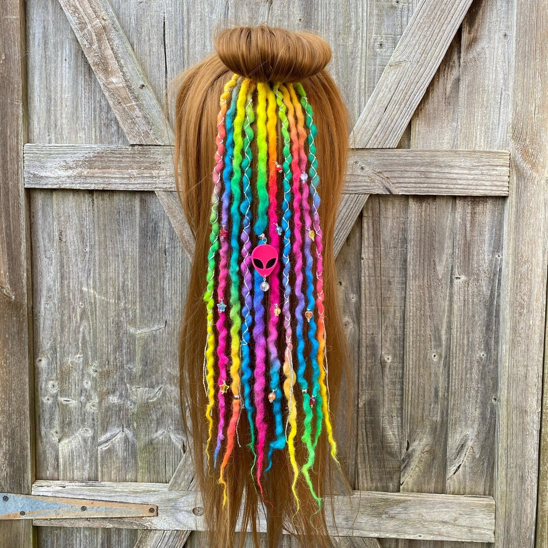 CUSTOM - UV Reactive Rave Kandi Dreadlock Ponytail - Choose Your Length ...
