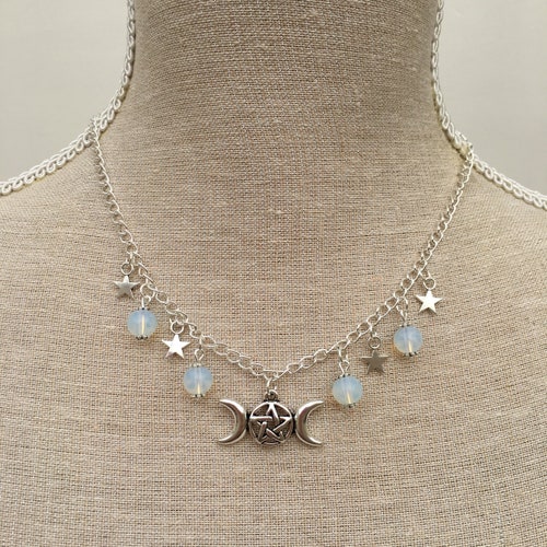 Triple Moon Amethyst Necklace Pentagram Necklace Pagan - Etsy