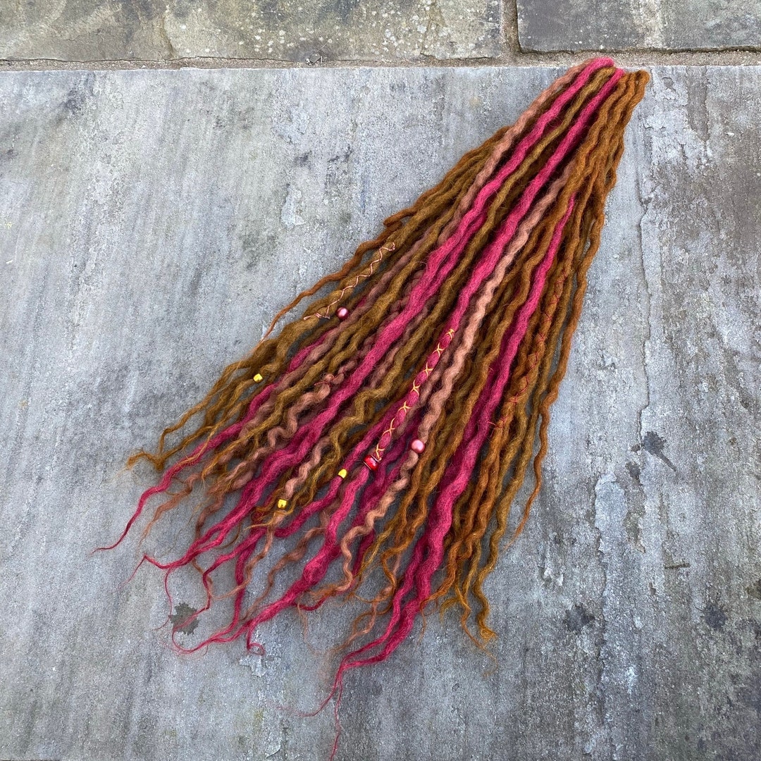 22 Double Ended Wool Dreadlocks, 20-23 Inches, Maroon, Ginger & Brown ...