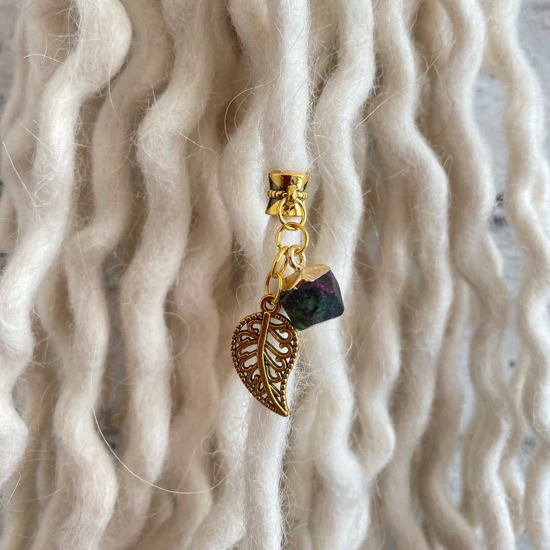 Tibetan Gold Leaf & Ruby in Zoisite Gemstone Dreadlock Bead, Dreadlock ...