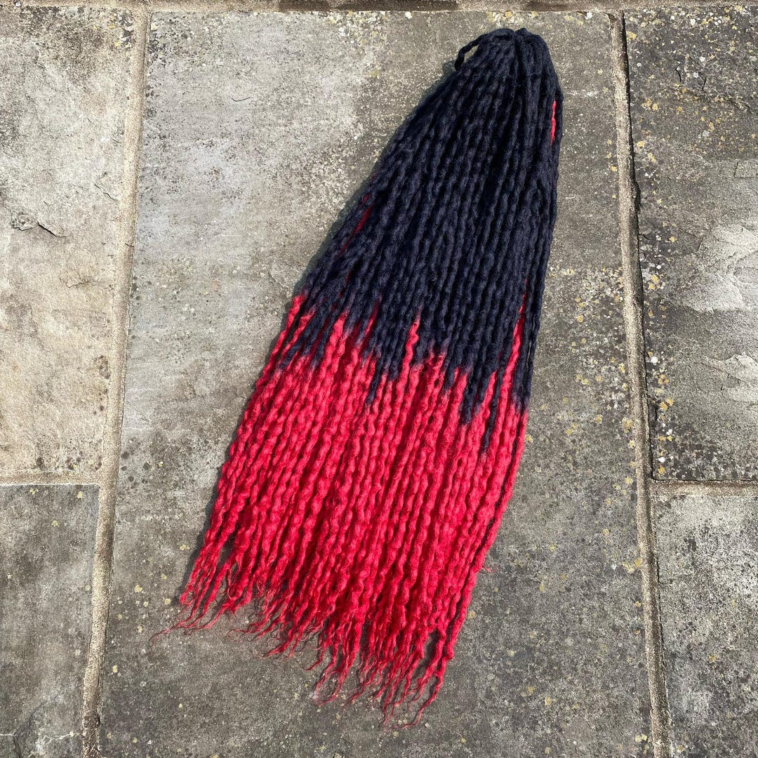 Custom - Single Ended Dreadlocks - Black Red Ombre - Wool Dreadlock ...