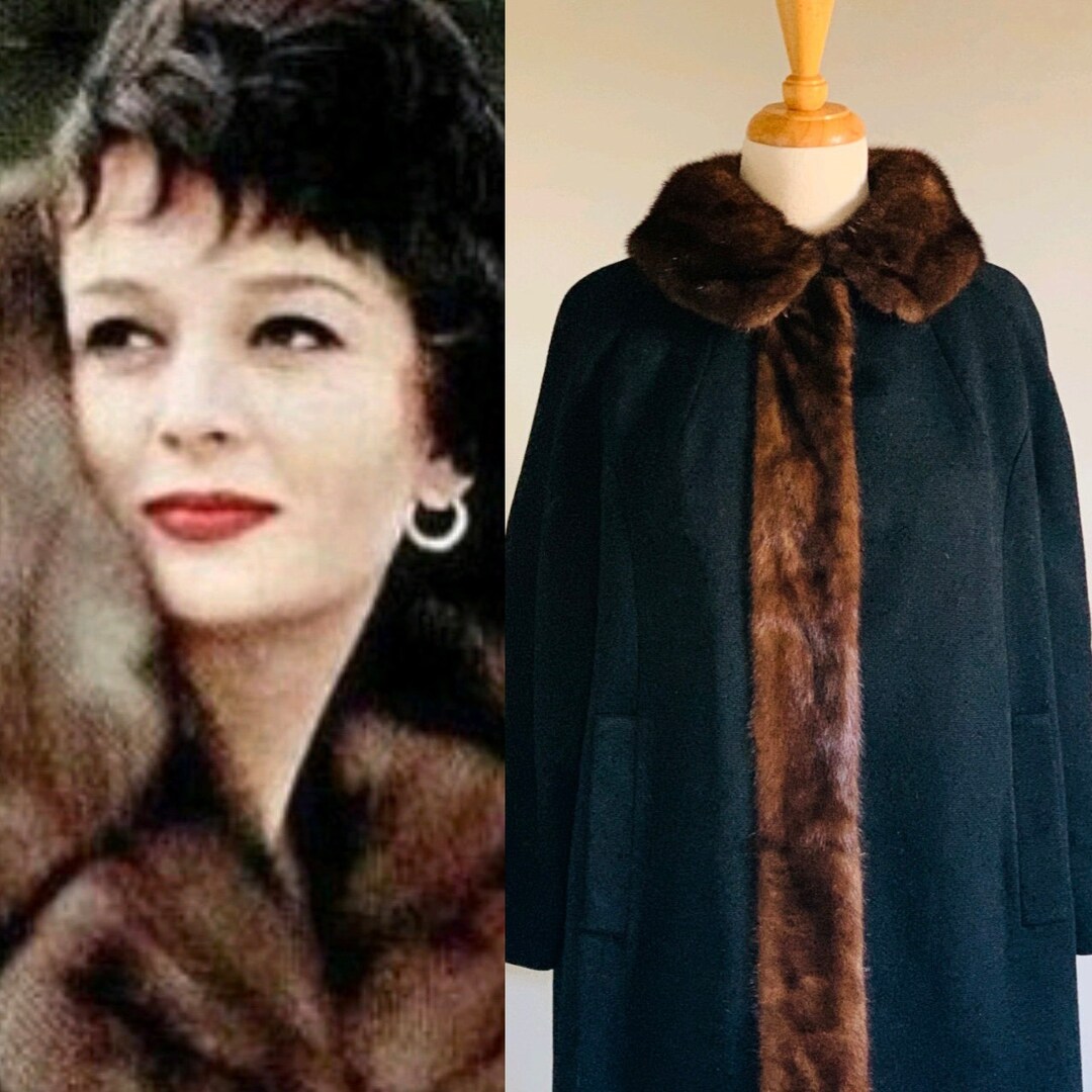 Vintage Coat 50s 60s Coat Black Wool Princess Mink Coat Lilli Ann Coat ...