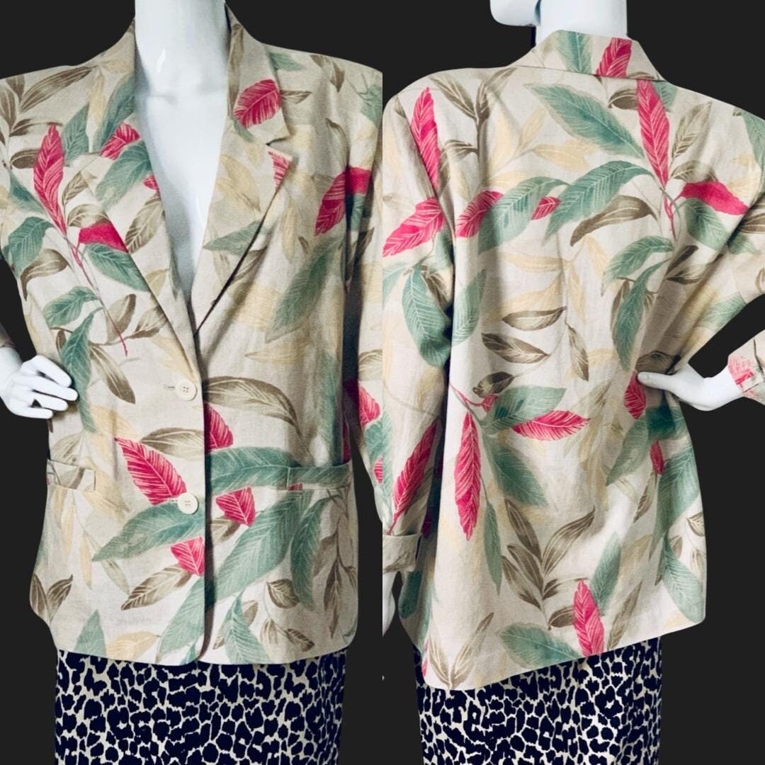 Vintage Linen 90s Blazer Tropical Linen Jacket Oversized Boyfriend ...