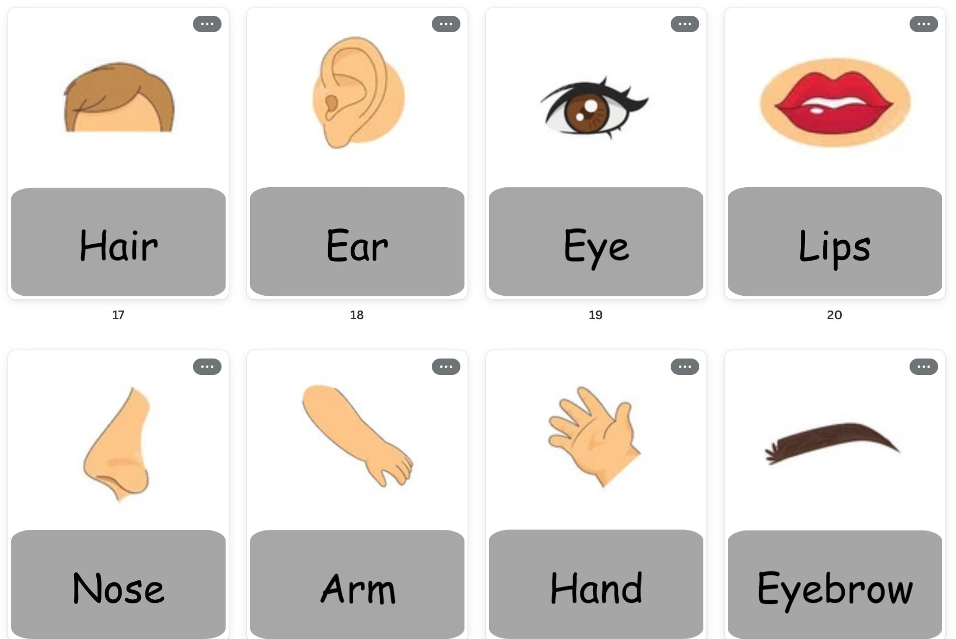 Body Parts Flash Cards, Body, Learning, Printables - Etsy