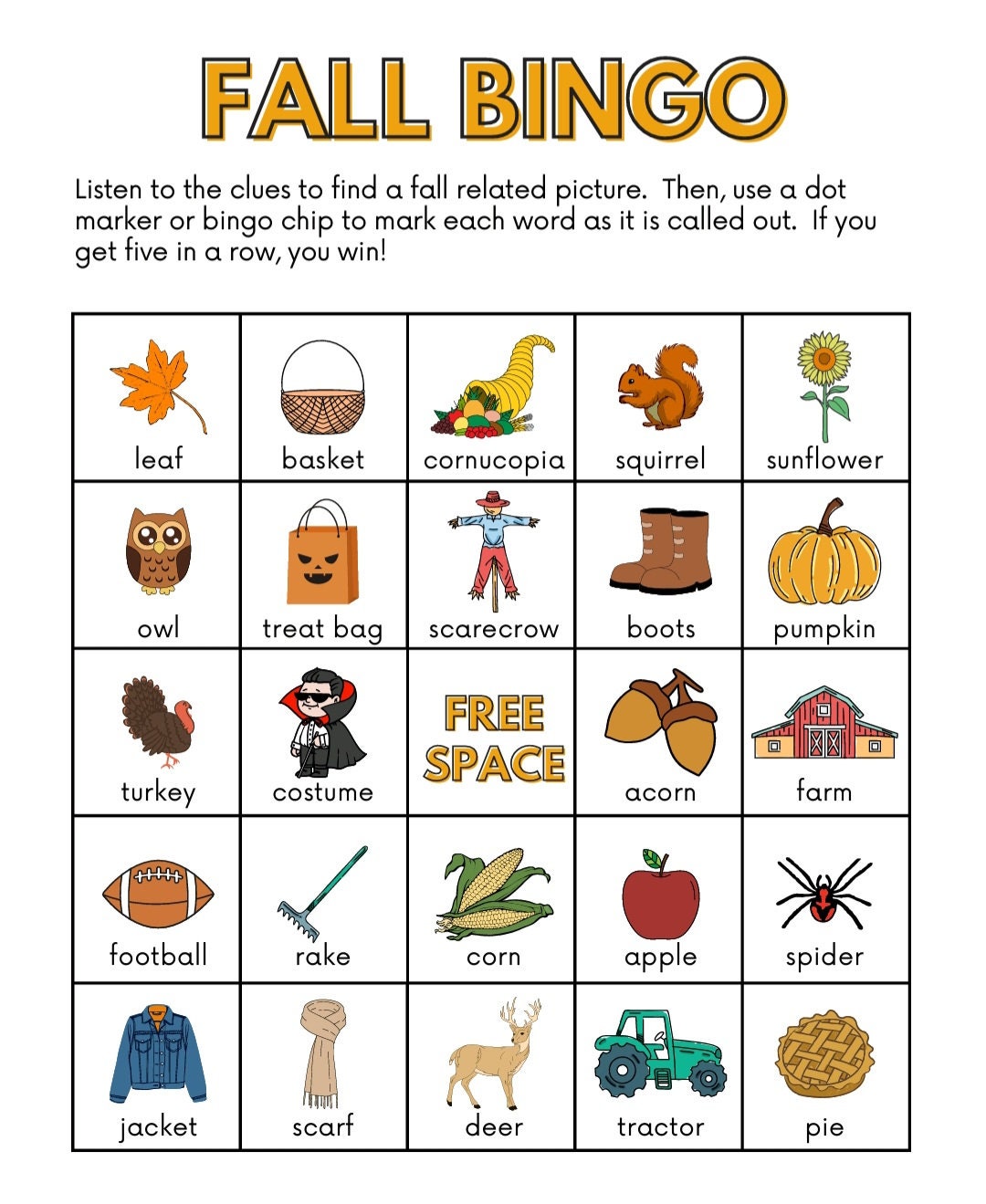 Fall Bingo Printables, Fall, Bingo, Printables - Etsy
