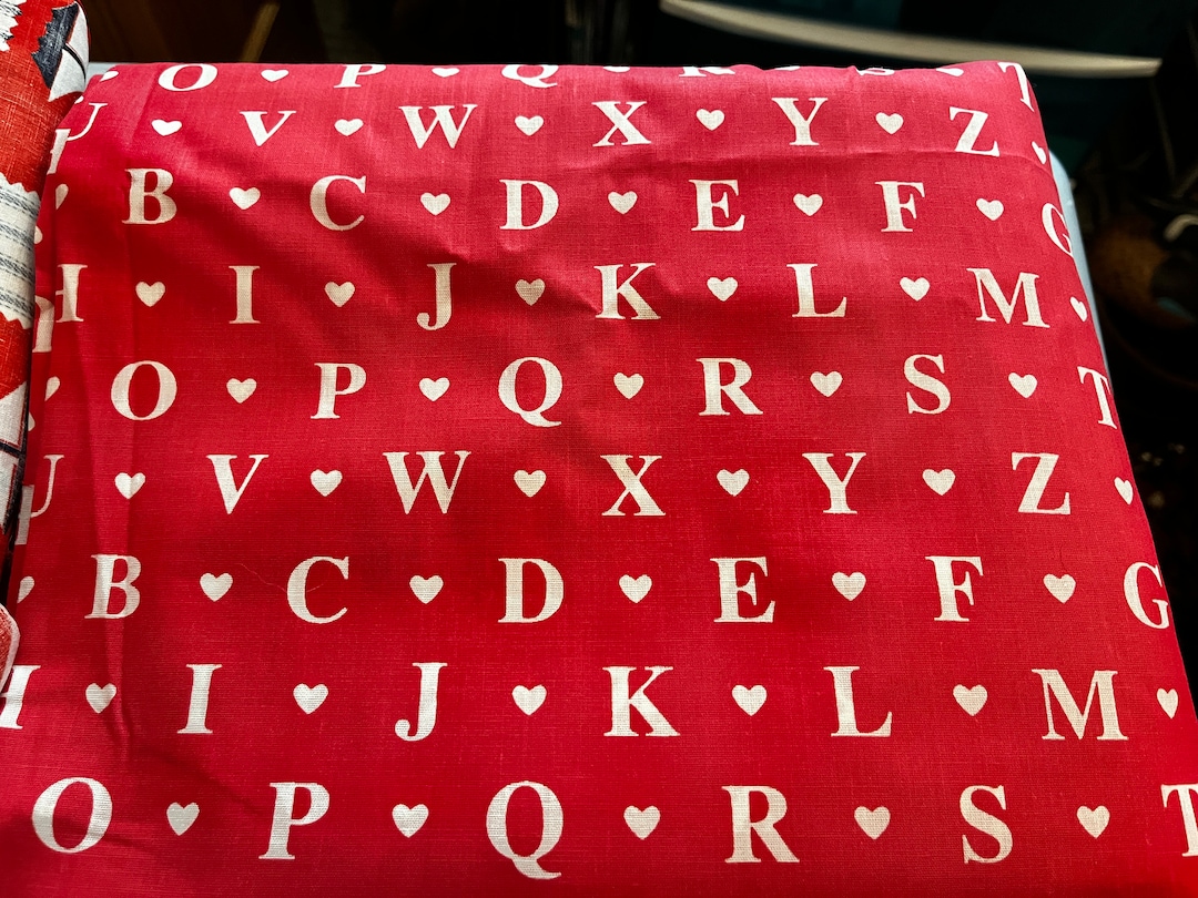 Vintage Fabric, Wamsutta Alphabet QTC Red Fabric, NOS Red Fabric White ...