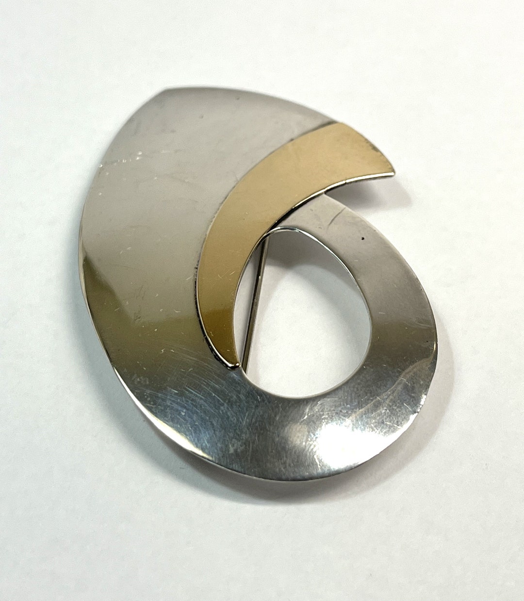 Vintage 10K Sterling Modernist Birks Brooch, Silver Gold MCM Brooch ...