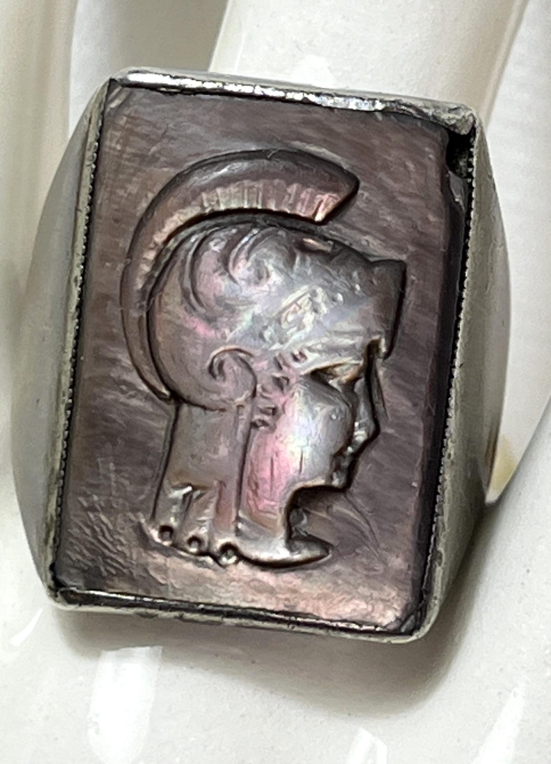 Vintage Roman Soldier Carved Shell Ring, Size 9 Abalone Shell Carved ...