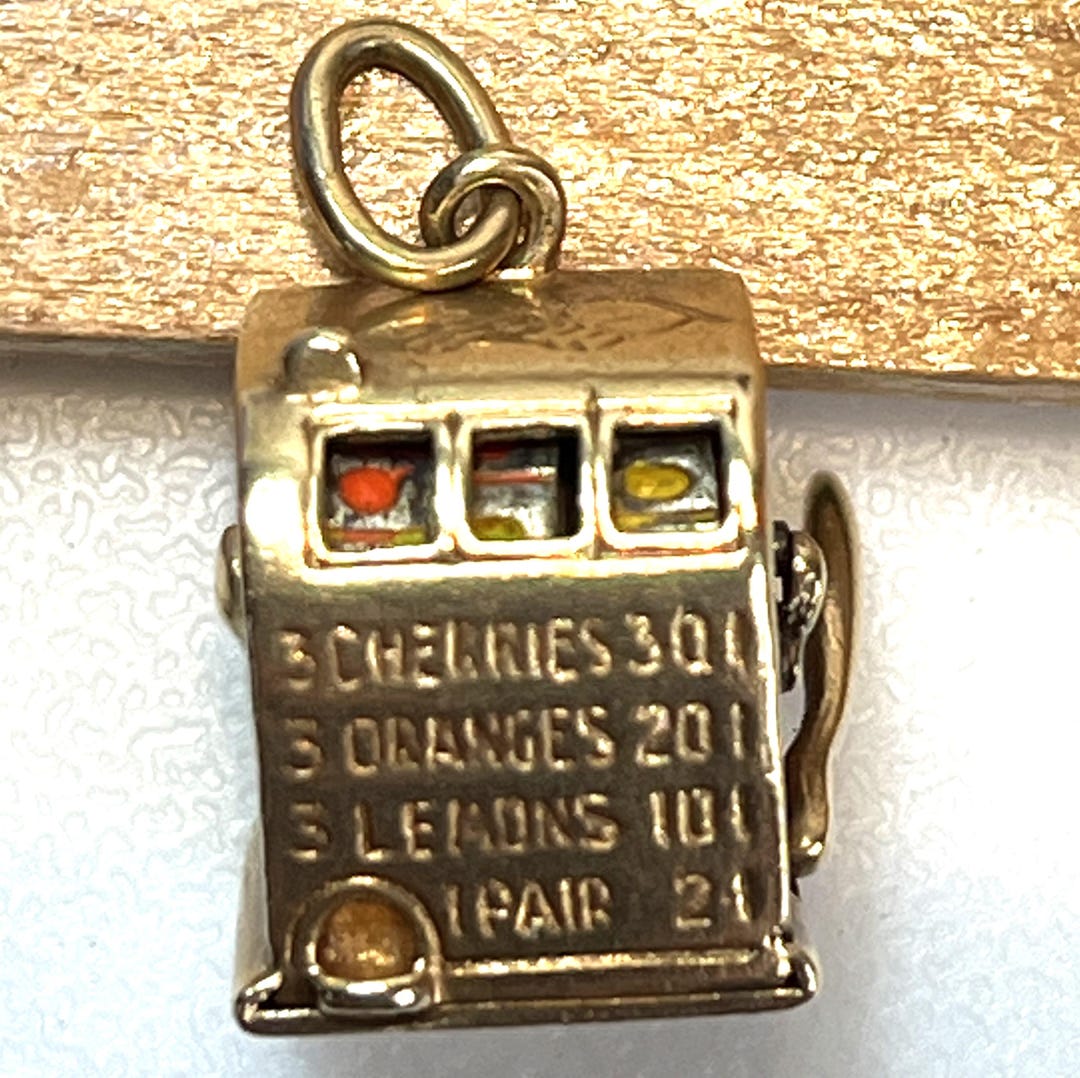 Vintage 14K Gold Slot Machine Charm by Berton, Casino Lucky Slot ...
