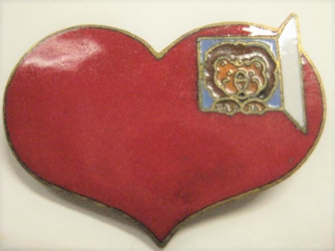 Vintage Enamel Red Heart With Lion in Window by Milled Brooch, Red ...
