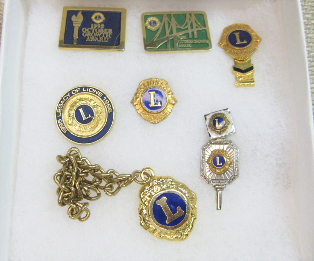 Vintage Lions Club Tac Pin Collection, 1995 & 1996 October Growth Award Pins, 1995 Legacy of ...