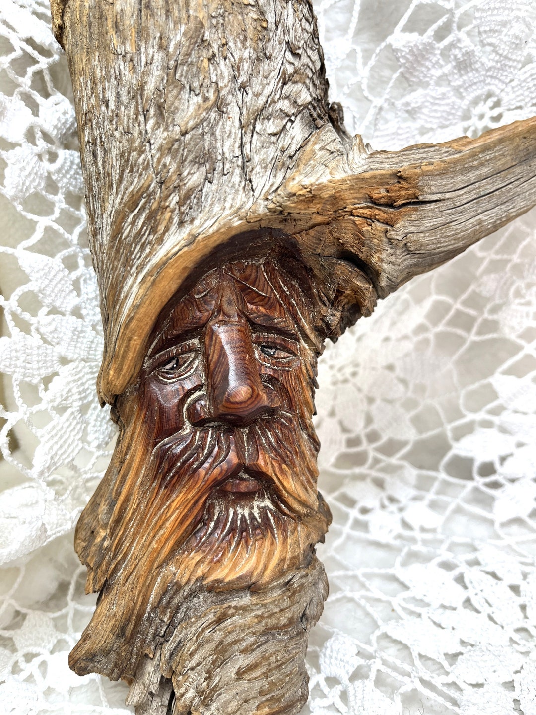Vintage 1986 Dan Owens Hand Crafted Old Man Face Art Sculpture, Wood ...