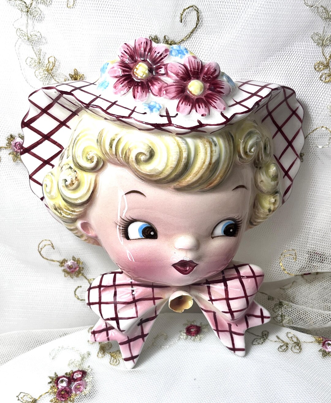 Vintage Lefton Miss Dainty Wall Pocket, Lady Face Wall Planter, Free ...