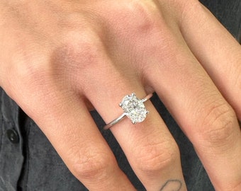 2 Carat Oval Lab Grown Hidden Halo Engagement Ring / Oval CVD Diamond VS1 F IGI / Yellow Gold ...