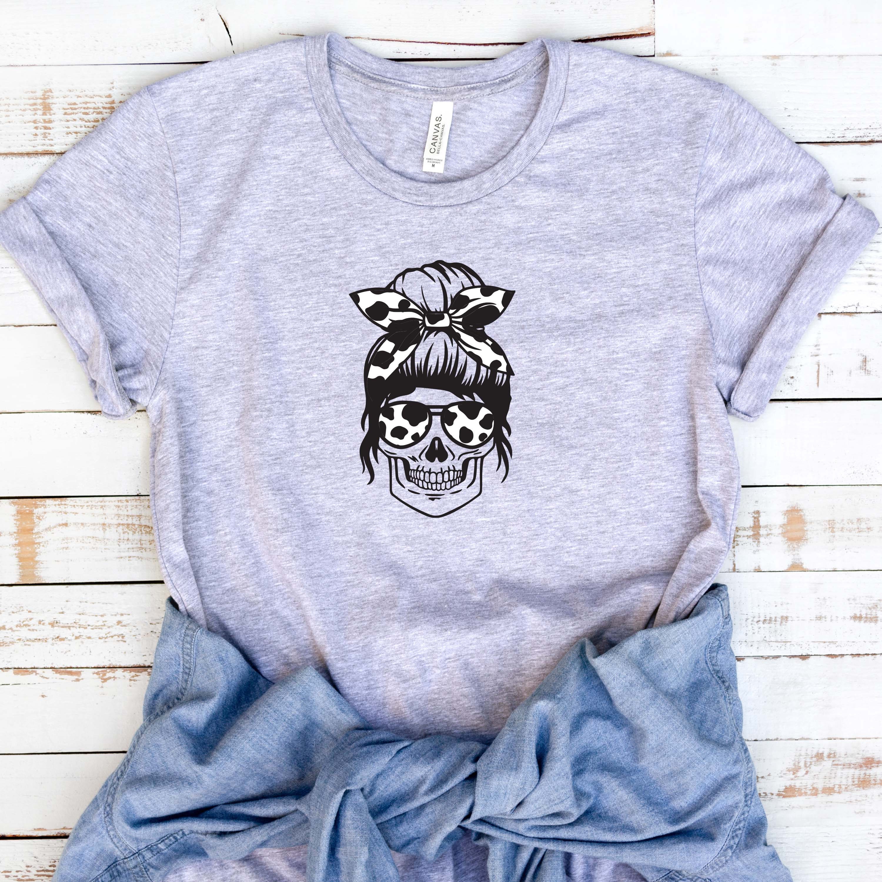 Mom Messy Bun Skull Cow Print T Shirt Unisex Shirt | Etsy