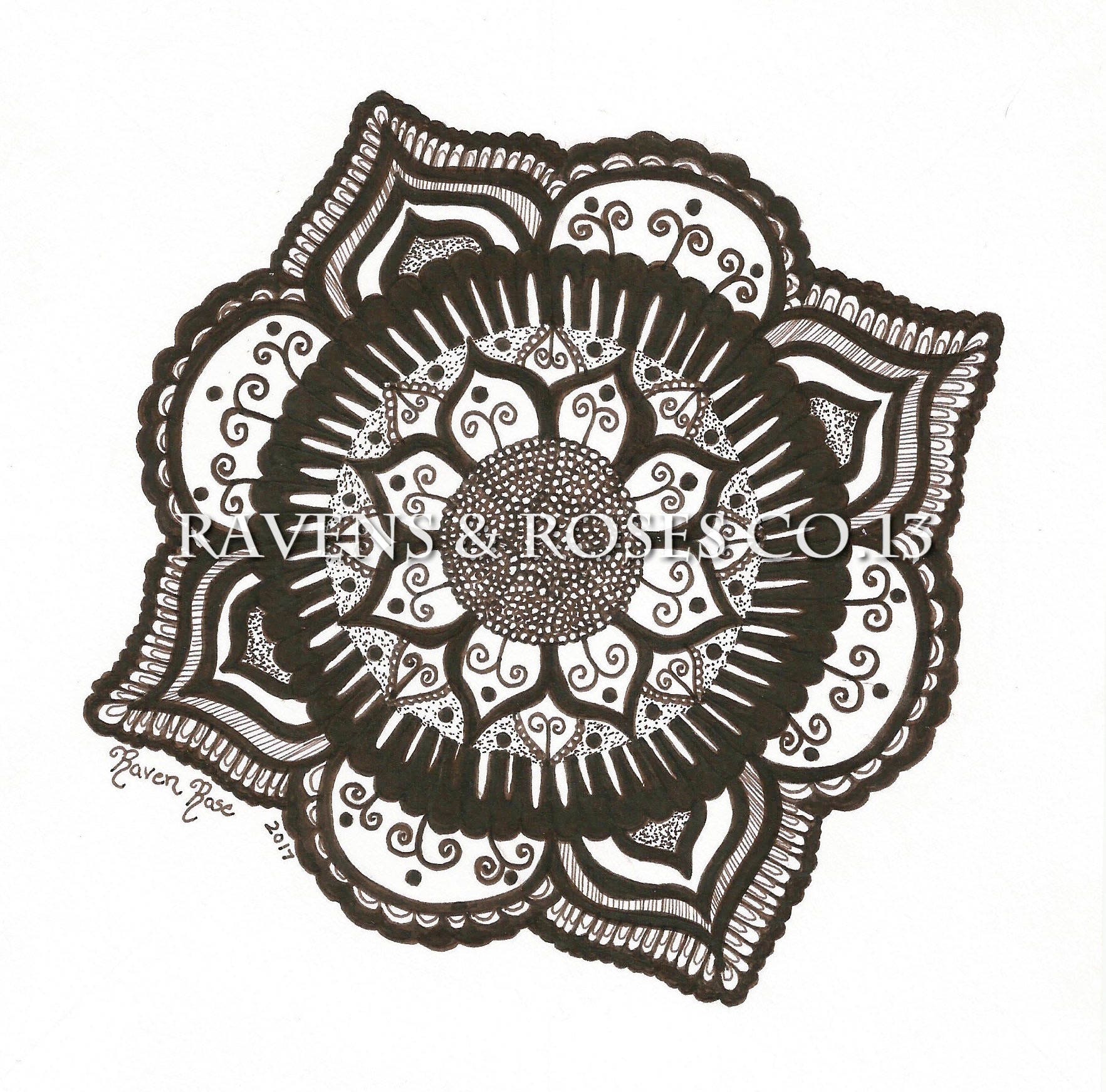 Mandala ORIGINAL Pen and Ink 6"x6" - Etsy