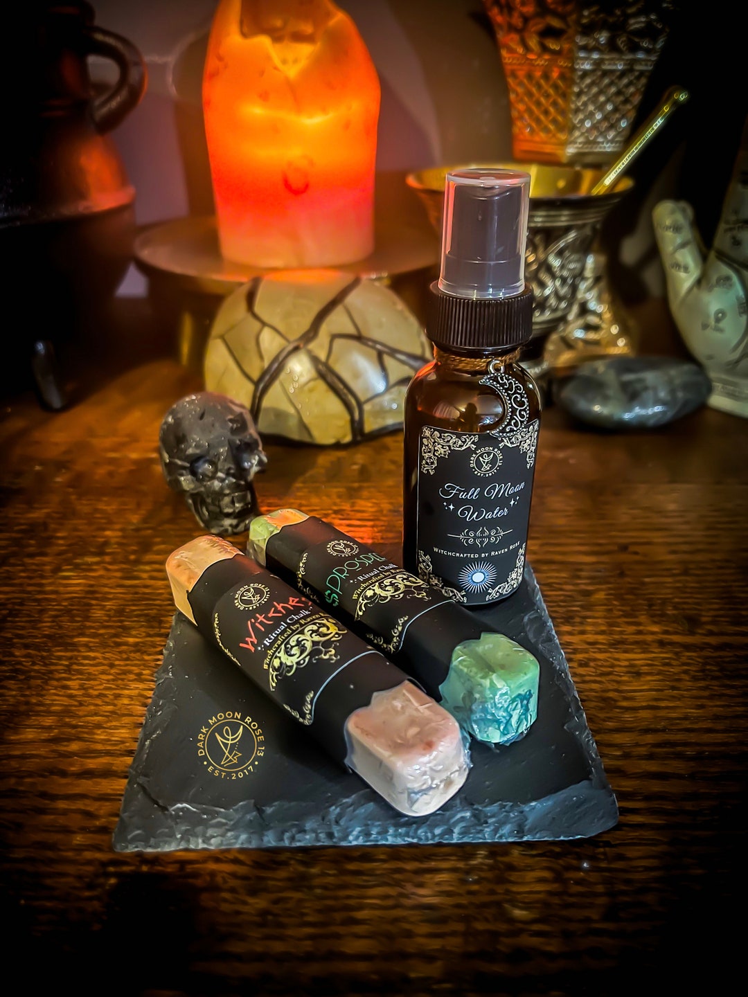 Witch Chalk Ritual Kit | Sigil Magick | Slate Tile | Full Moon Water - Etsy