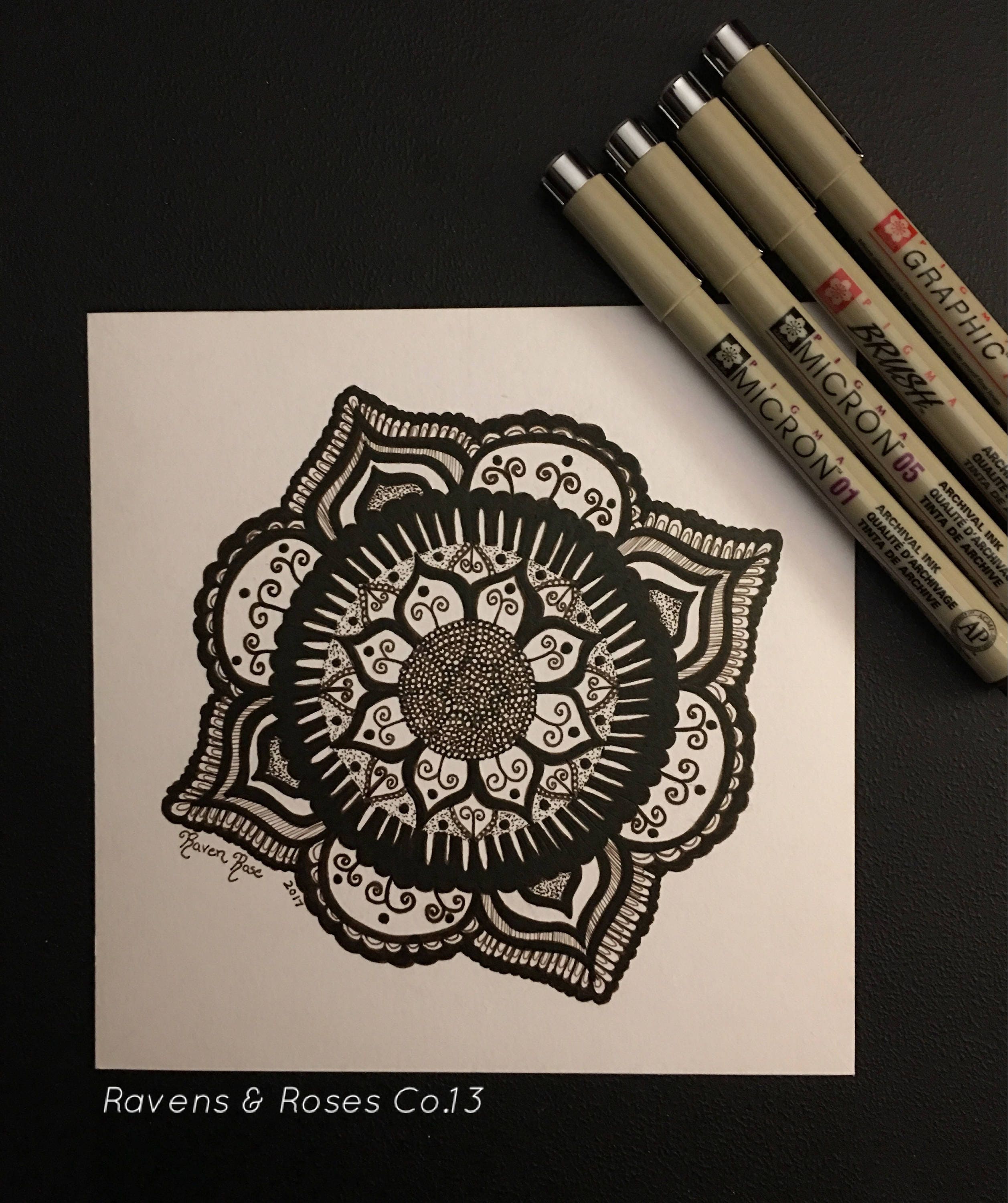 Mandala ORIGINAL Pen and Ink 6"x6" - Etsy