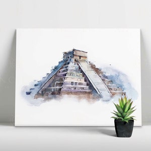 Chichen Itza Watercolour Framed Print, Canvas, Poster | Mexico ...