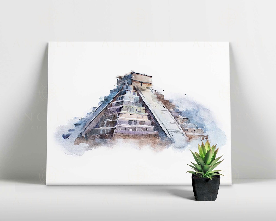 Chichen Itza Watercolour Framed Print, Canvas, Poster | Mexico ...