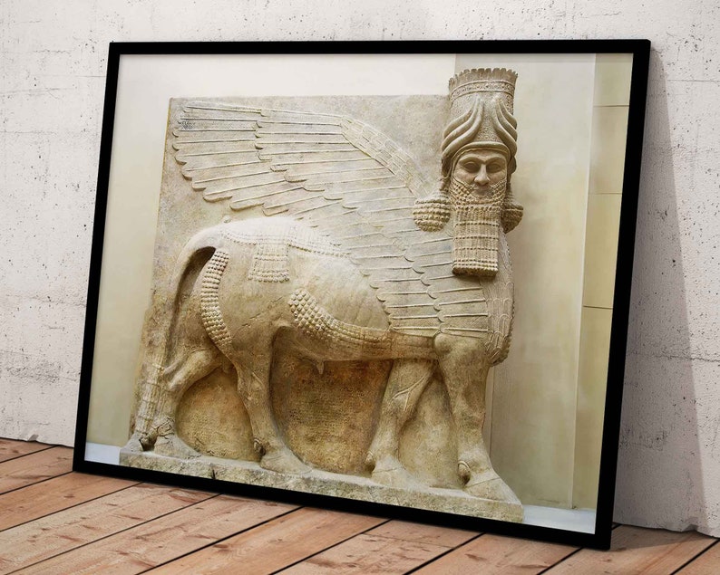 Lamassu Winged Bull Statue Framed Print, Canvas, Poster Assyrian ...