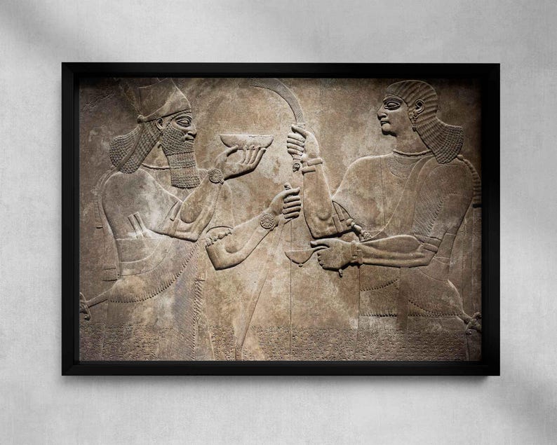 Assyrian Bas-relief Wall Art - Mesopotamian Stone Carving Print ...