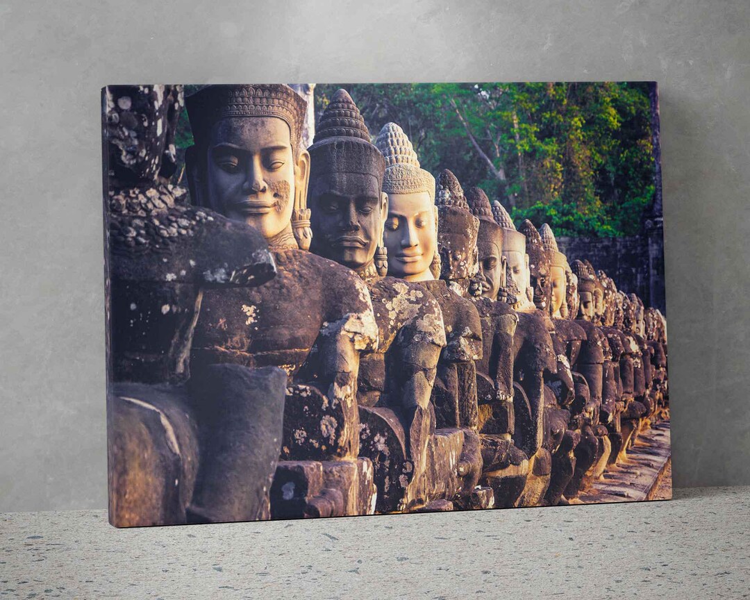 Angkor Thom Gate Statues, Cambodia Framed Print, Canvas, Poster | Khmer ...