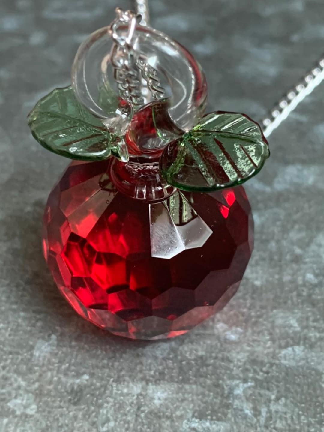 Large Red Crystal Apple Necklace Apple Jewelry Fruit - Etsy
