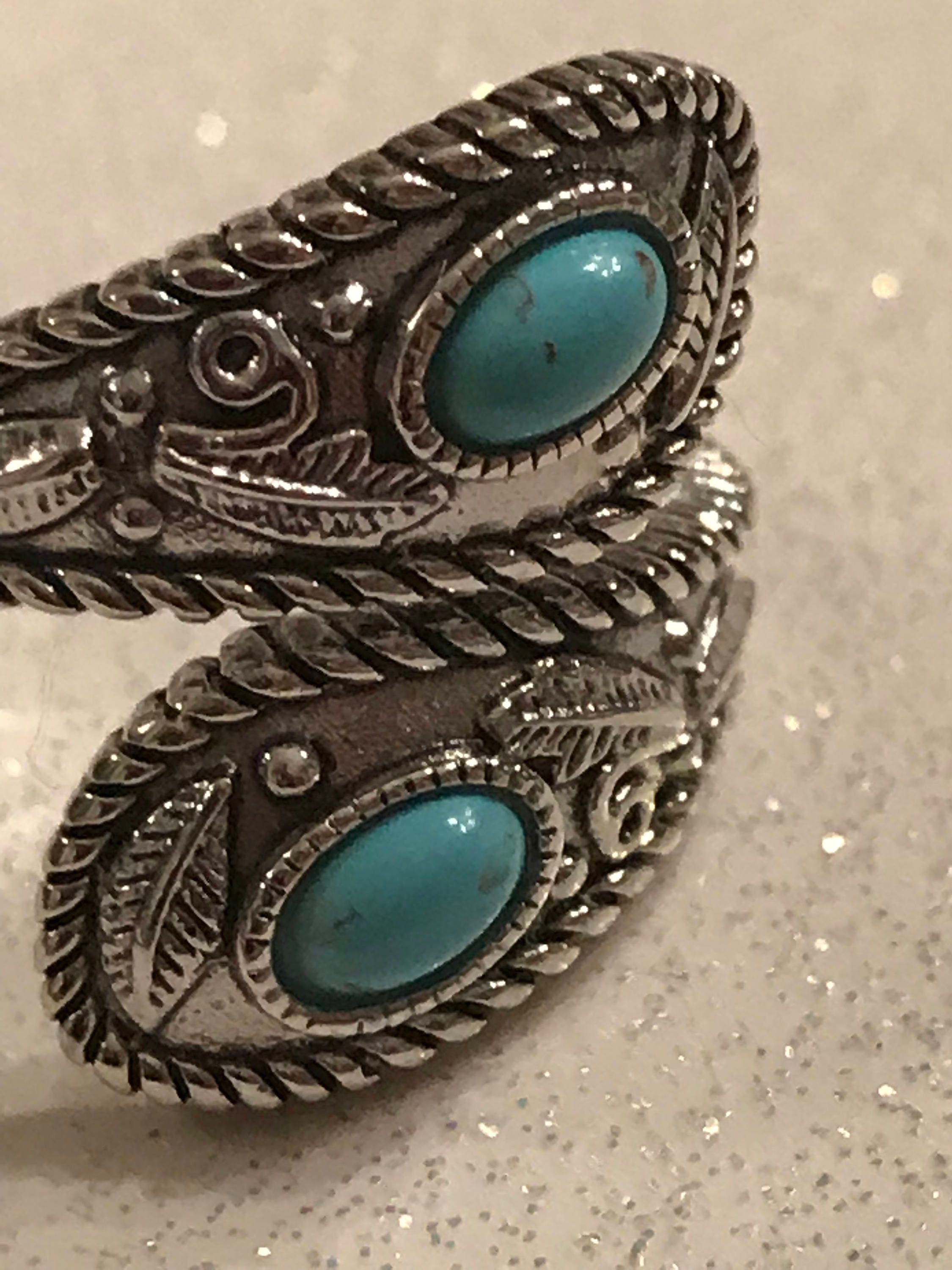 Rhodium Plated Turquoise Wrap Ring Genuine Turquoise Ring | Etsy