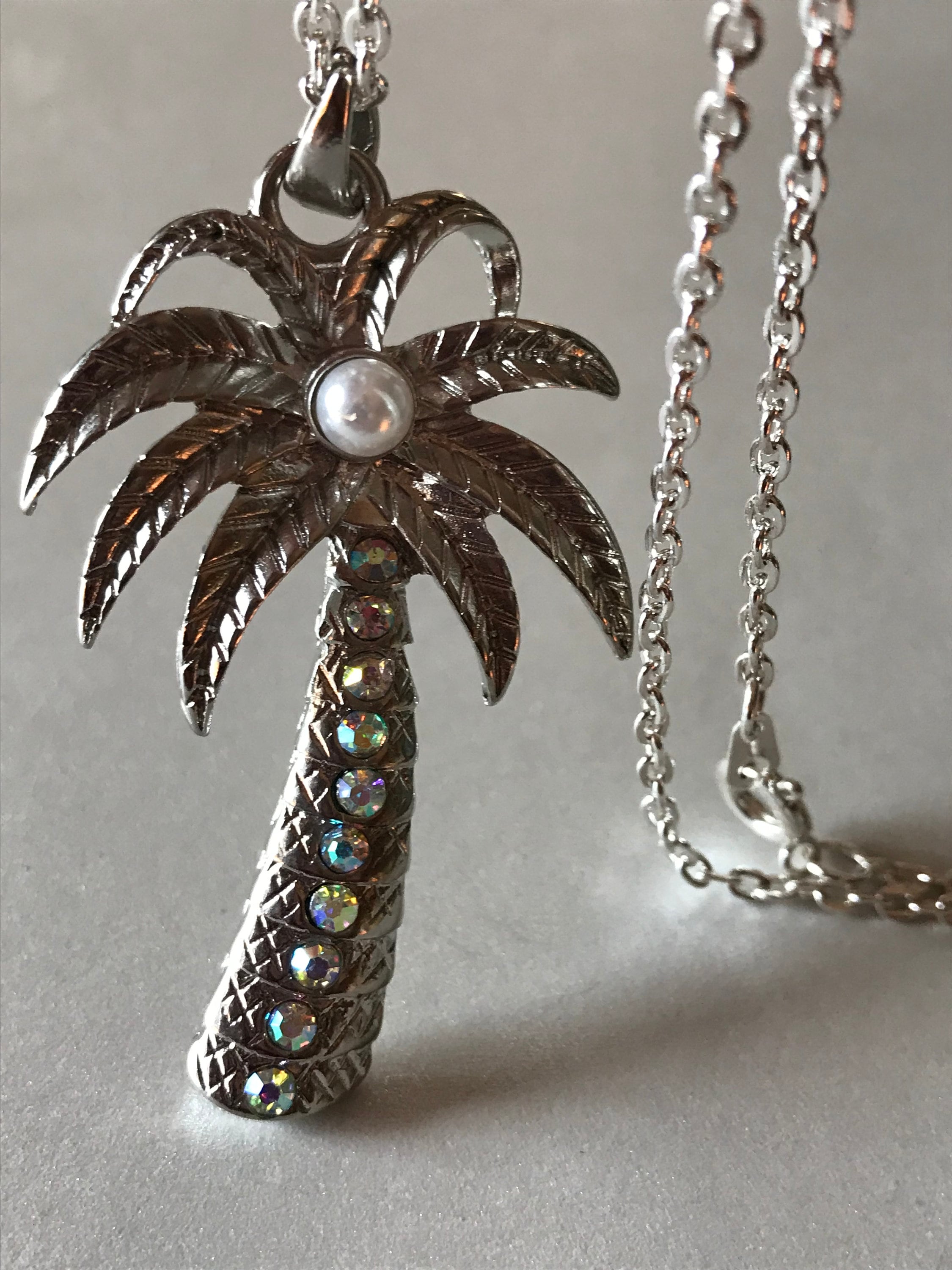 Silver Palm Tree Necklace Silver Pearl Rhinestone Palm Tree - Etsy UK