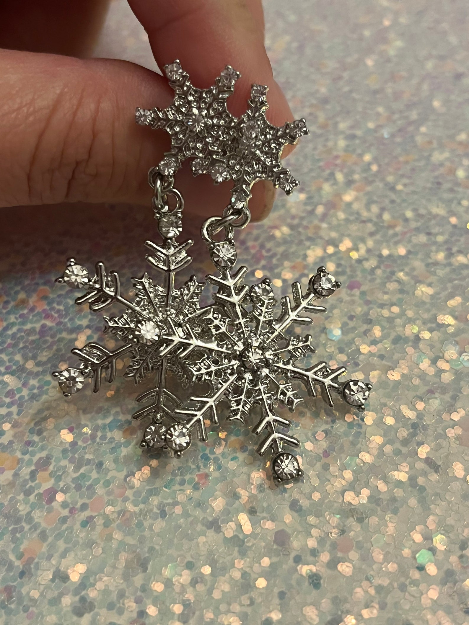 Sparkling Snowflake Earrings Rhinestone Snowflakes Sparkly - Etsy