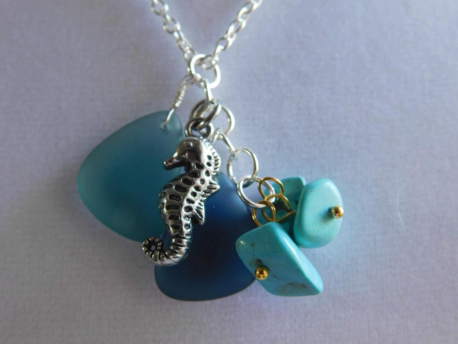 Under the Sea Necklace Blue Sea Glass Jewelry Seahorse | Etsy