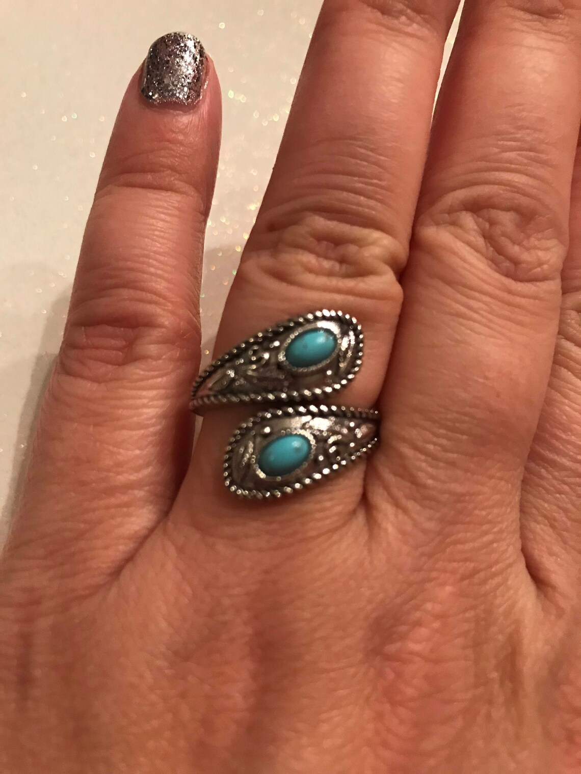 Rhodium Plated Turquoise Wrap Ring Genuine Turquoise Ring - Etsy