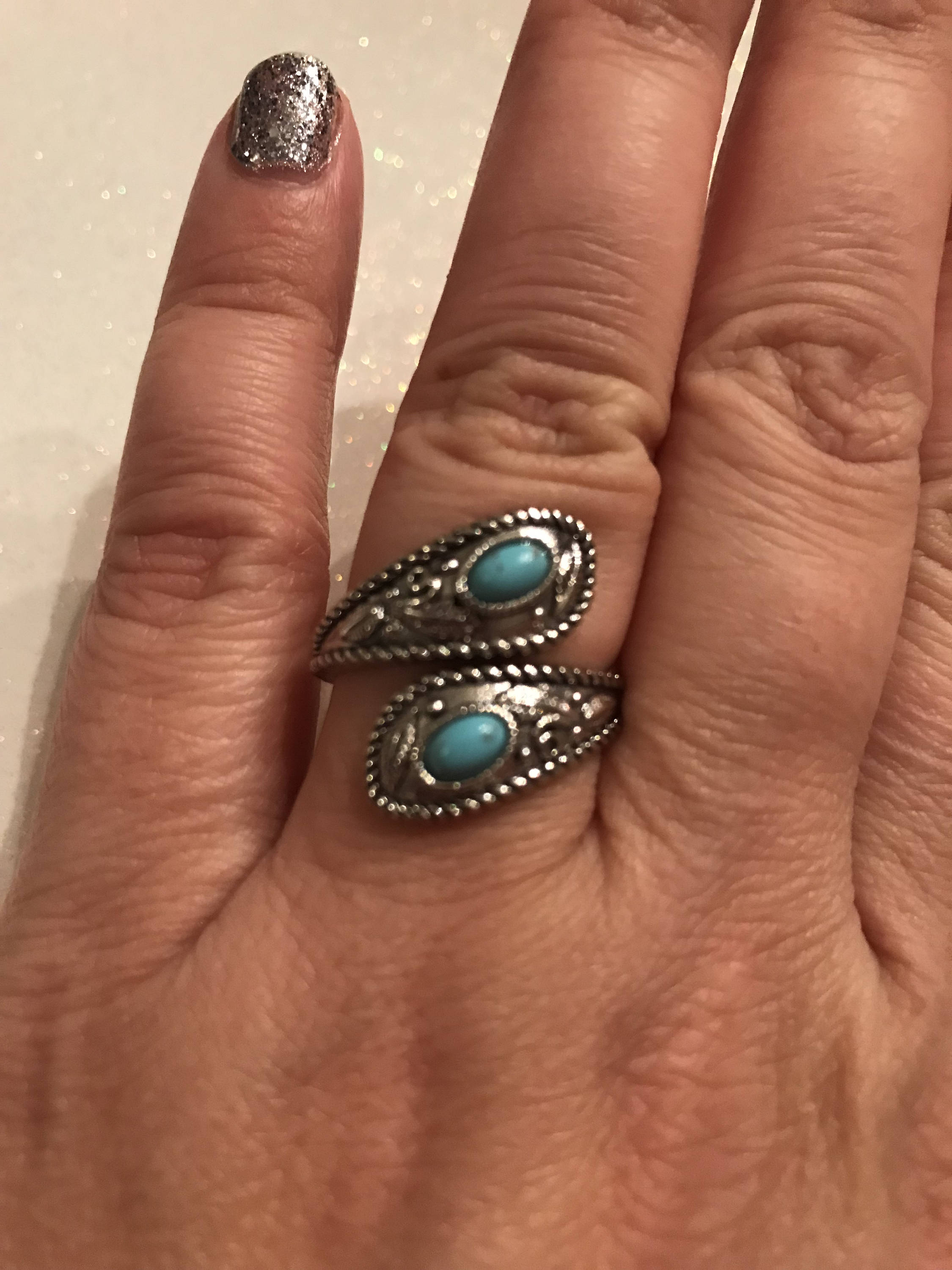 Rhodium Plated Turquoise Wrap Ring Genuine Turquoise Ring | Etsy