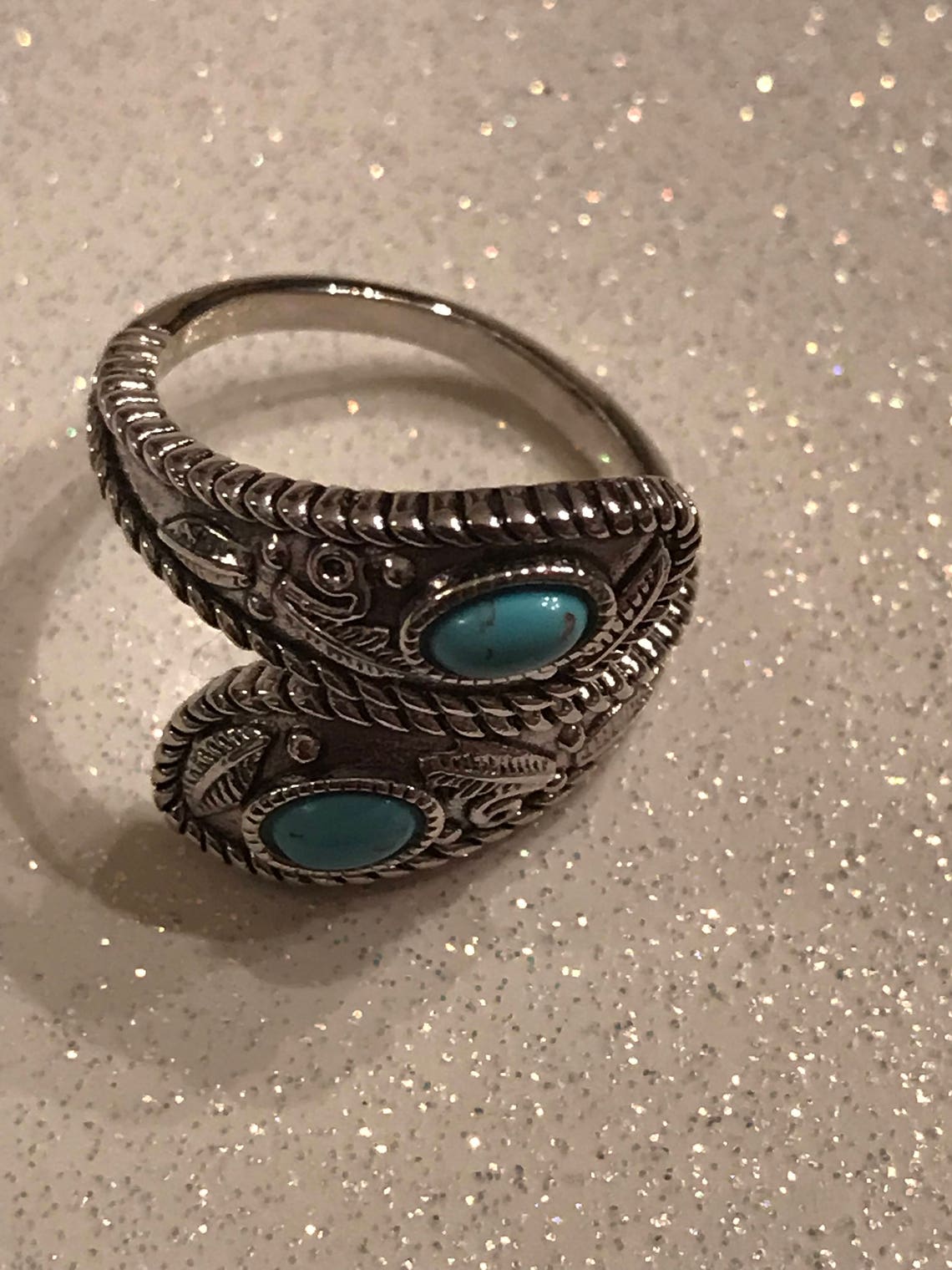 Rhodium Plated Turquoise Wrap Ring Genuine Turquoise Ring - Etsy