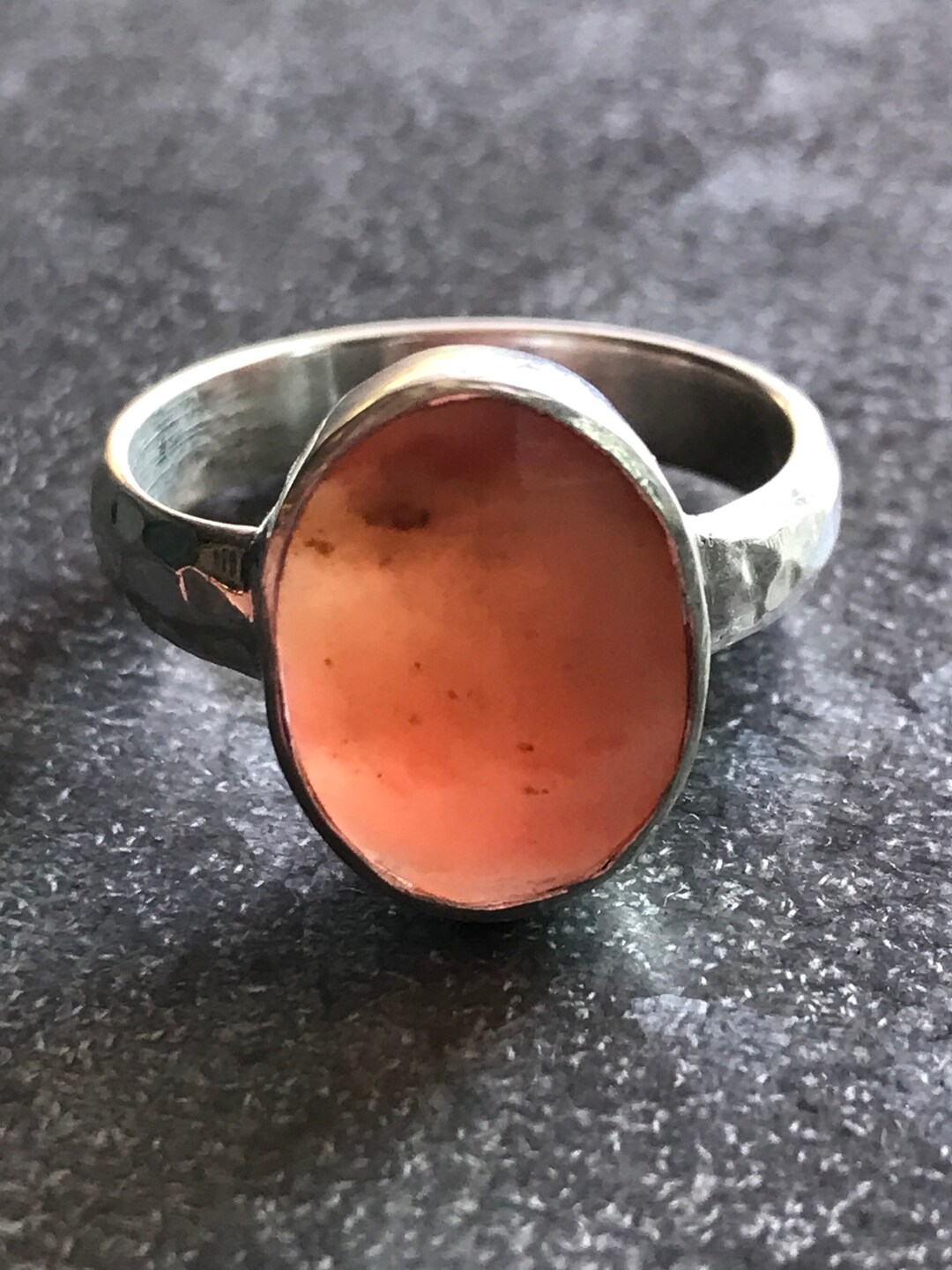 Peru Pink Opal Ring Hammered Silver Ring Gemstone Jewelry Natural Stone ...