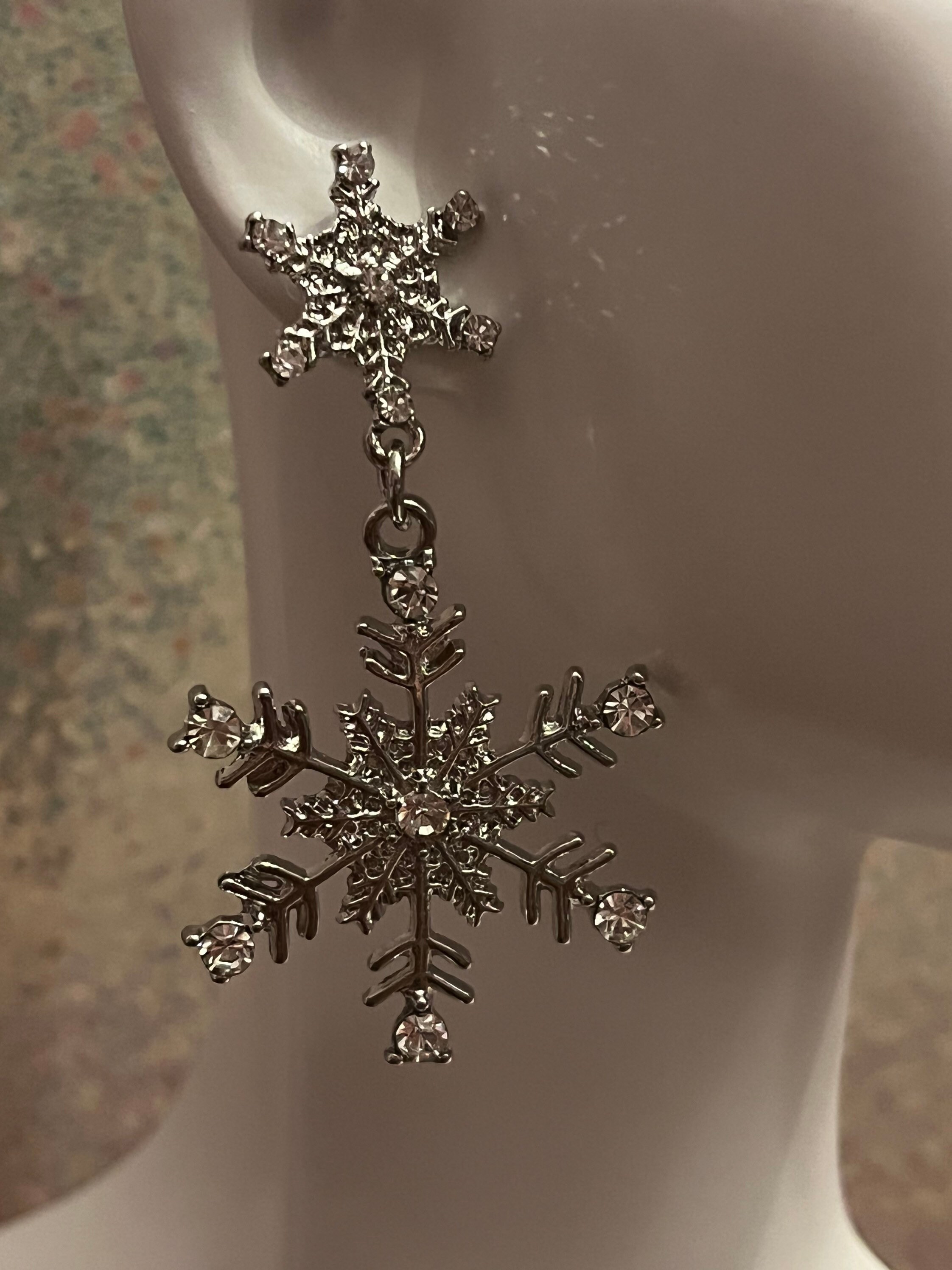 Sparkling Snowflake Earrings Rhinestone Snowflakes Sparkly - Etsy