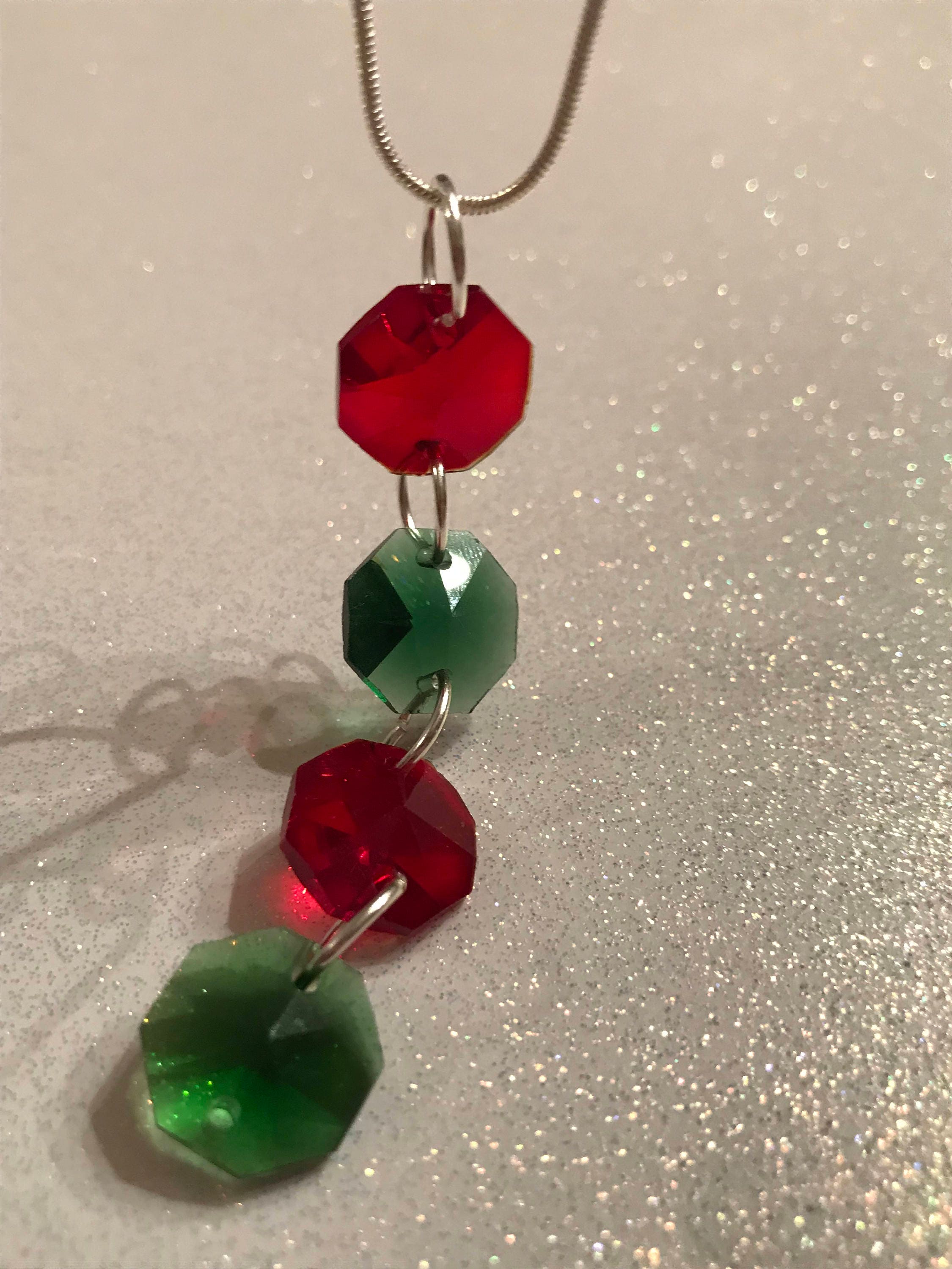 Red and Green Crystal Drop Necklace Christmas Necklace | Etsy