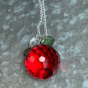 Large Red Crystal Apple Necklace Apple Jewelry Fruit - Etsy