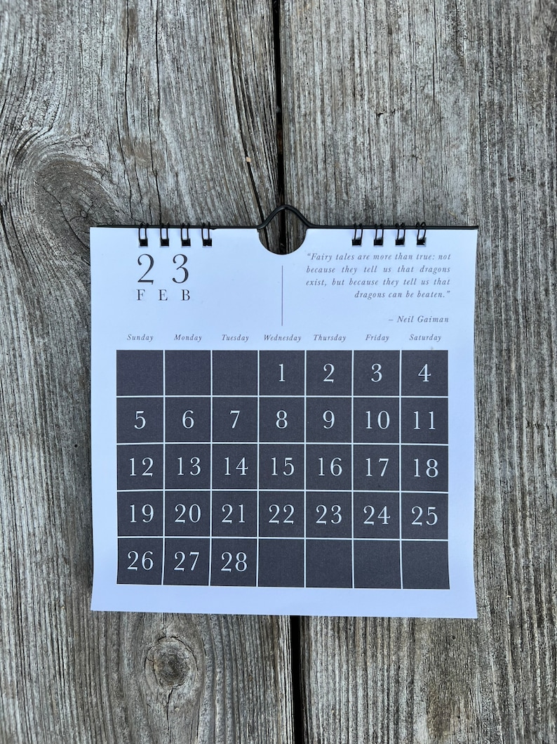 6in X 6in Black and White Square Mini Calendar / Minimal Modern Wall ...