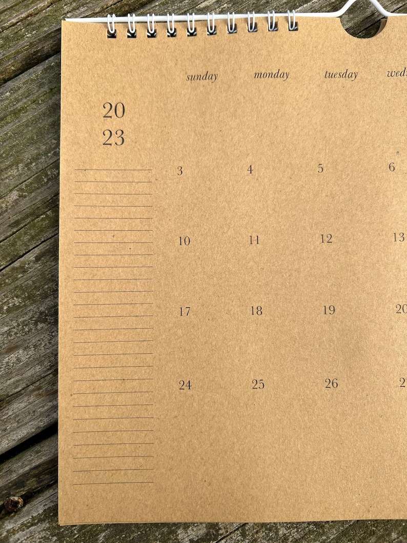 8in X 10in Natural Kraft Calendar / Simple Minimalist Calendar 2026 / ...